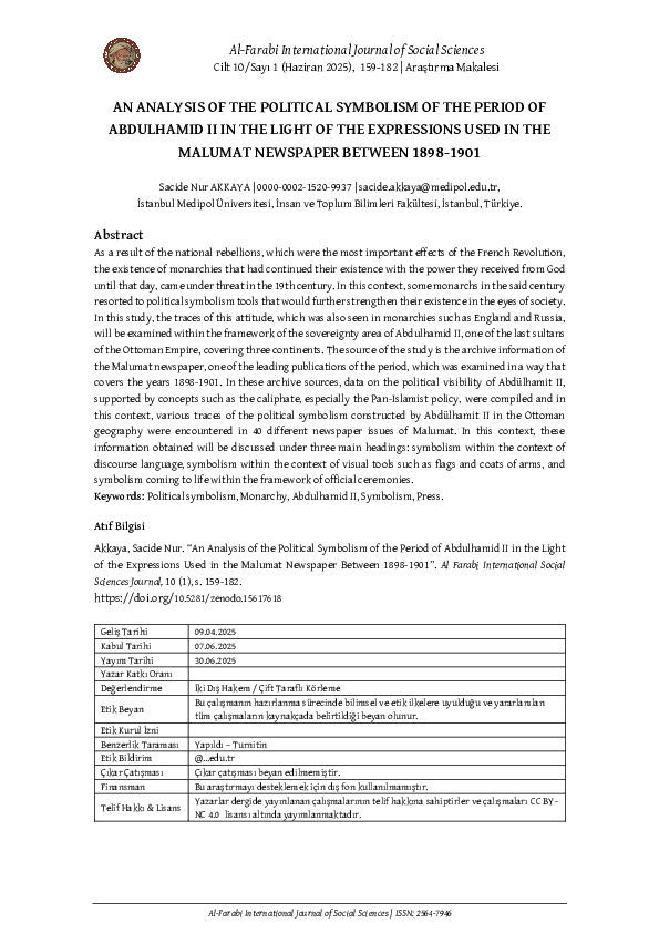 (PDF) An Analysis of the Political Symbolism of the Period of Abdulhamid II in the Light of the ...