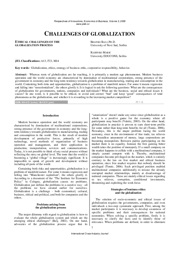 (PDF) Challenges of globalization