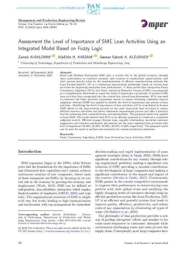 (PDF) Assessment the Level of Importance of SME Lean Activities Using ...