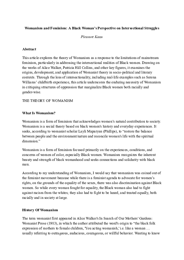 (PDF) Womanism and Feminism: A Black Woman's Perspective on ...