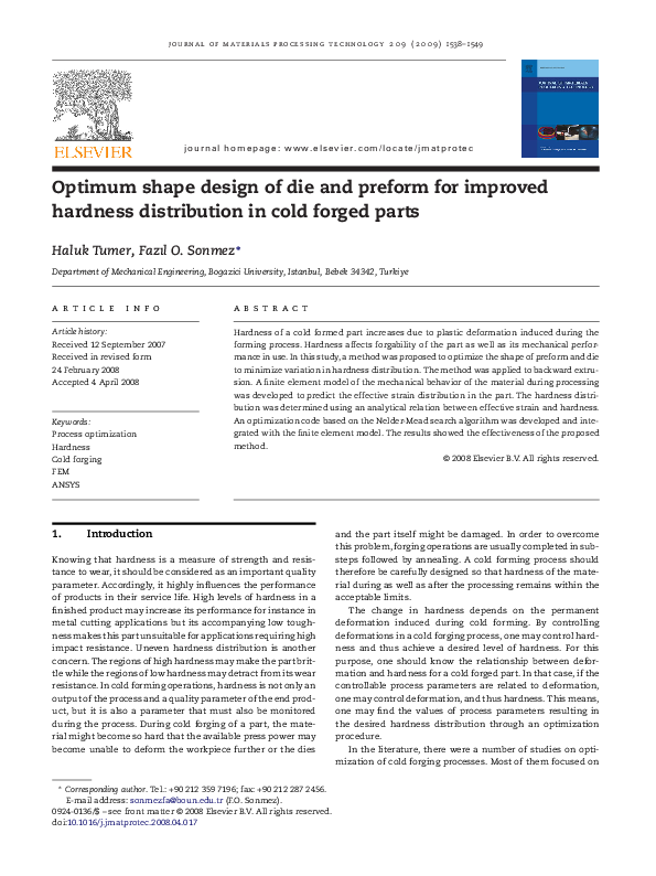 (PDF) Optimum shape design of die and preform for improved hardness ...