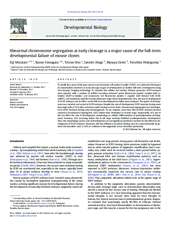 (PDF) Abnormal chromosome segregation at early cleavage is a major ...