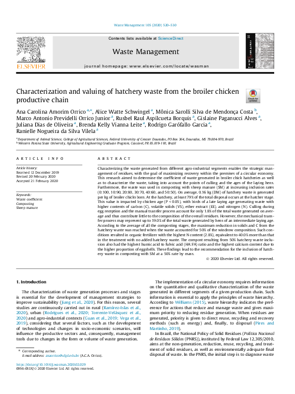 (PDF) Characterization and valuing of hatchery waste from the broiler ...