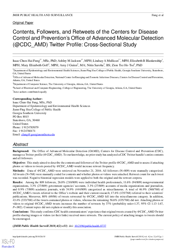 (PDF) Contents, Followers, and Retweets of the Centers for Disease ...