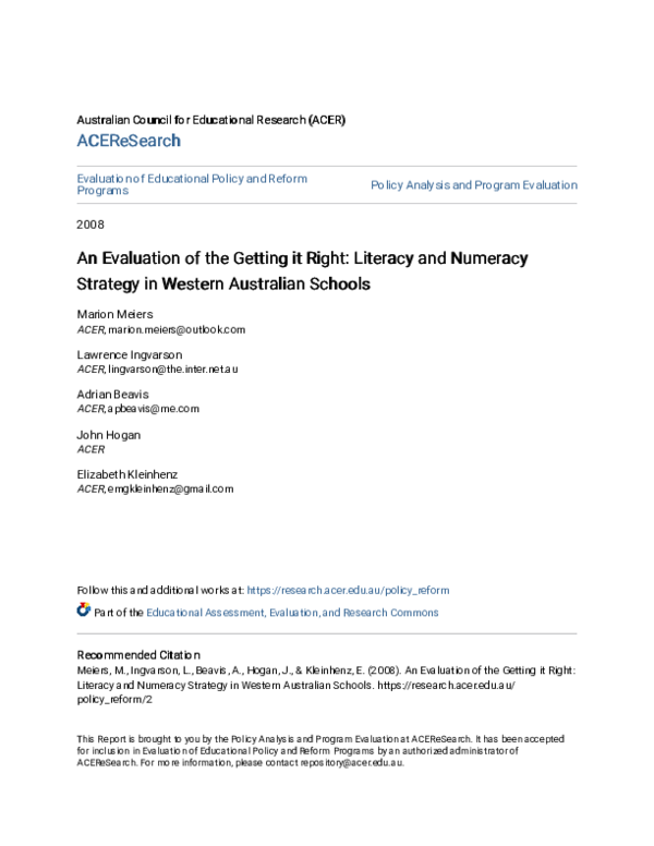 (PDF) An Evaluation of the Getting it Right: Literacy and Numeracy ...