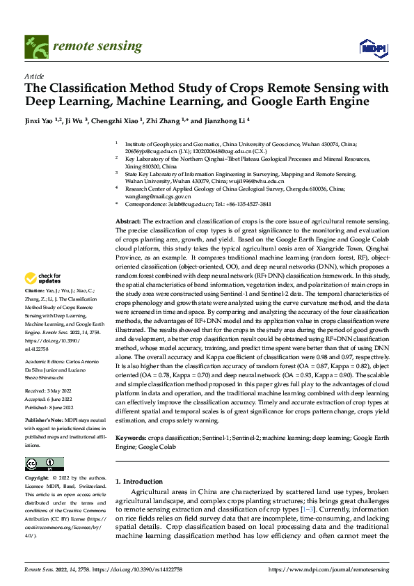 (PDF) The Classification Method Study of Crops Remote Sensing with Deep Learning, Machine ...