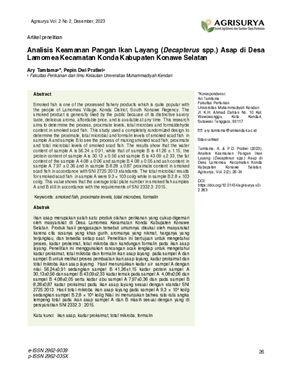 (PDF) Food Safety Analysis Of Smoked Scad Fish (Decapterus spp) In ...