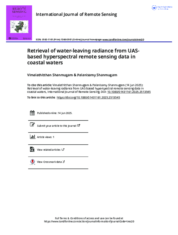 (PDF) Retrieval of water leaving radiance from UAS based hyperspectral remote sensing data in co