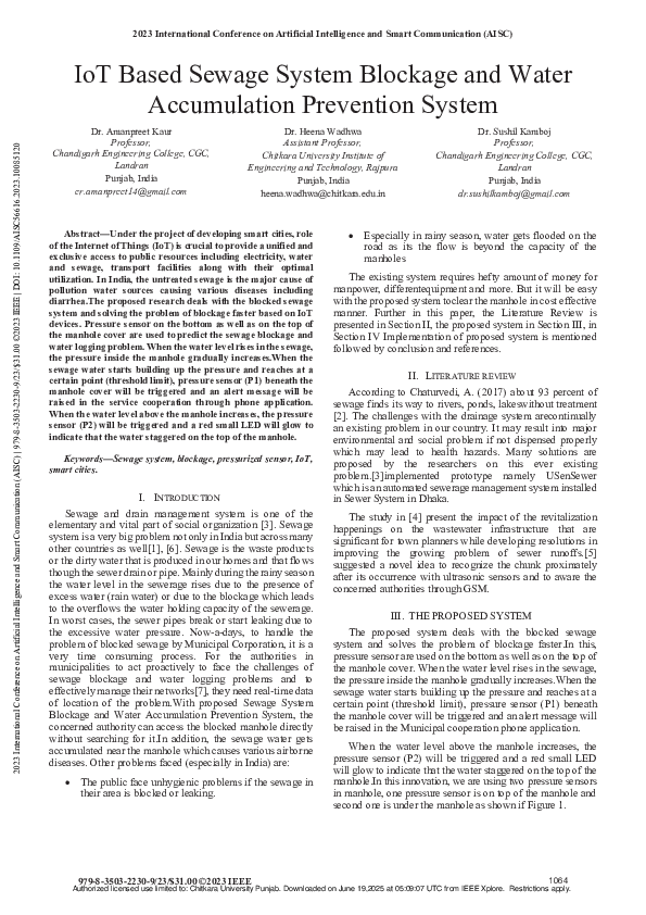 (PDF) IoT Based Sewage System Blockage and Water Accumulation ...