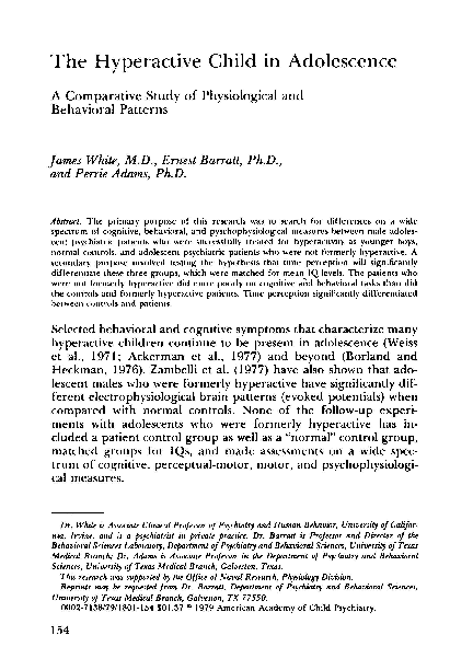 (PDF) The Hyperactive Child in Adolescence