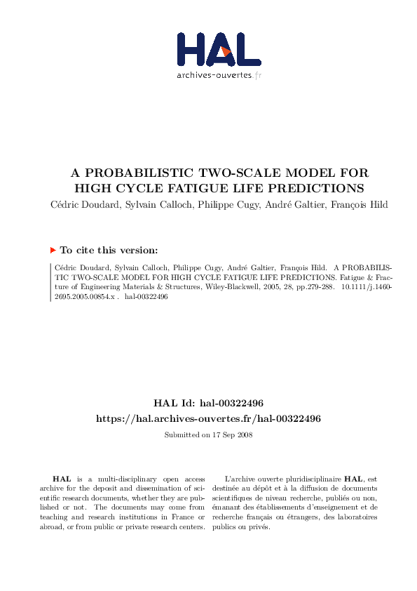 (PDF) A probabilistic two-scale model for high-cycle fatigue life ...