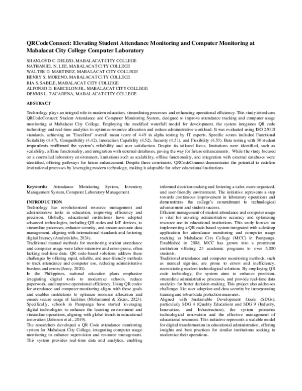 (PDF) QRCodeConnect: Elevating Student Attendance Monitoring and ...