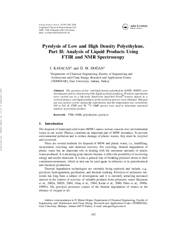 (PDF) Pyrolysis of Low and High Density Polyethylene. Part II: Analysis ...