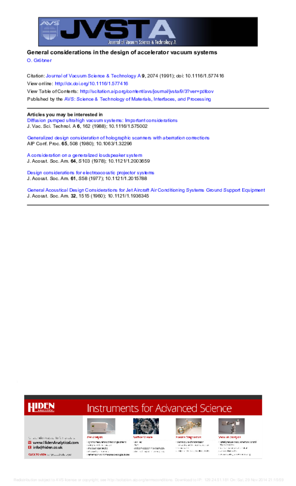 (PDF) General considerations in the design of accelerator vacuum systems