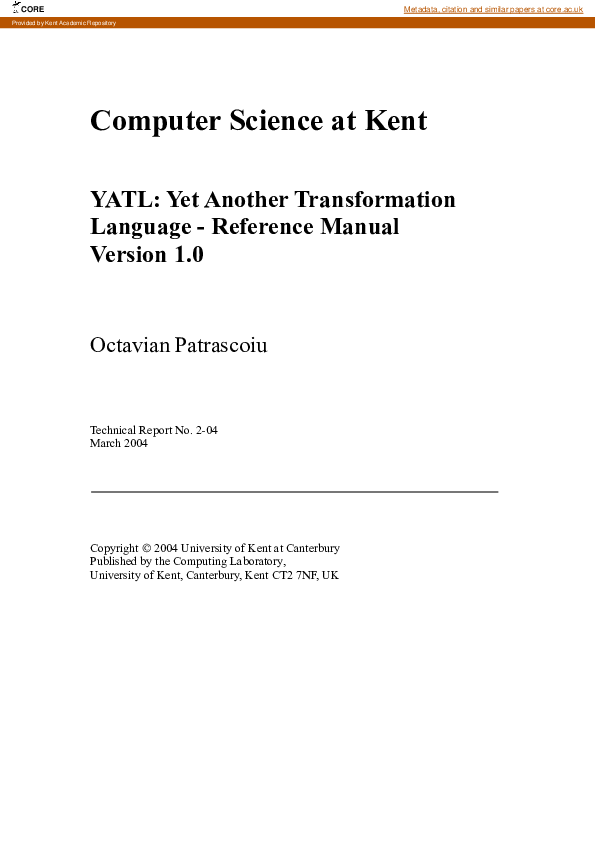 (PDF) YATL: Yet Another Transformation Language - Reference Manual ...