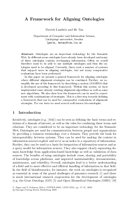 (PDF) A Framework for Aligning Ontologies