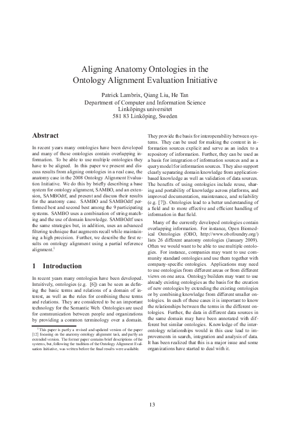 (PDF) Aligning Anatomy Ontologies in the Ontology Alignment Evaluation Initiative