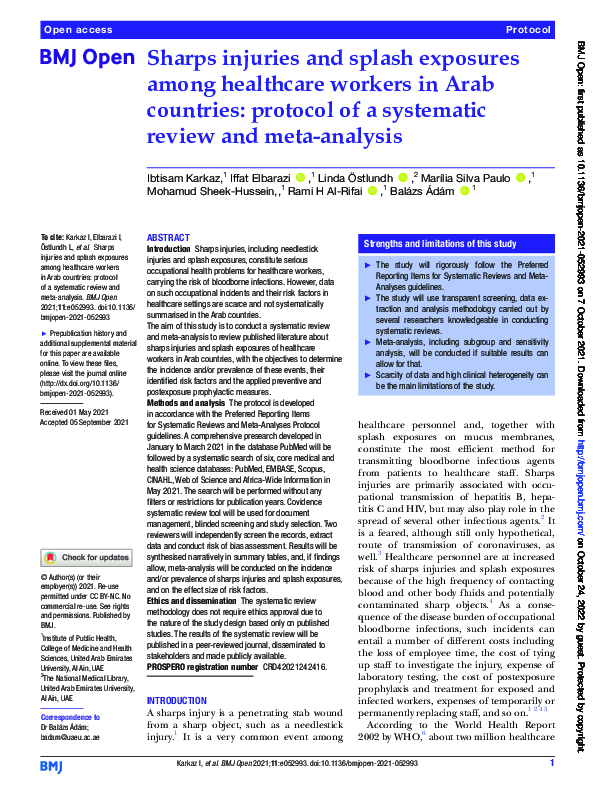 (PDF) Sharps injuries and splash exposures among healthcare workers in ...