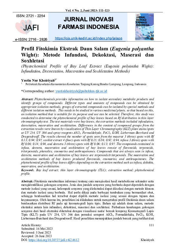 (PDF) Profil Fitokimia Ekstrak Daun Salam (Eugenia polyantha Wight ...