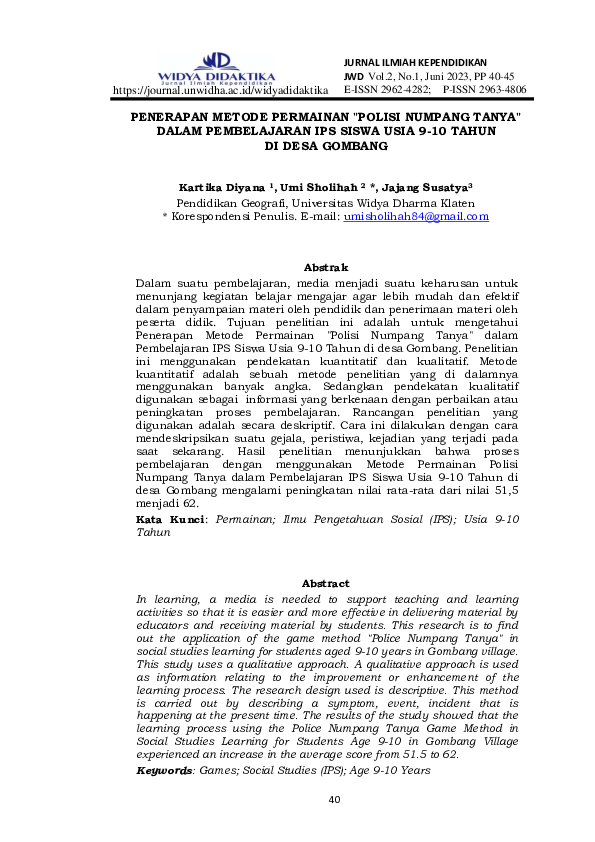 (PDF) Penerapan Metode Permainan "Polisi Numpang Tanya" Dalam ...