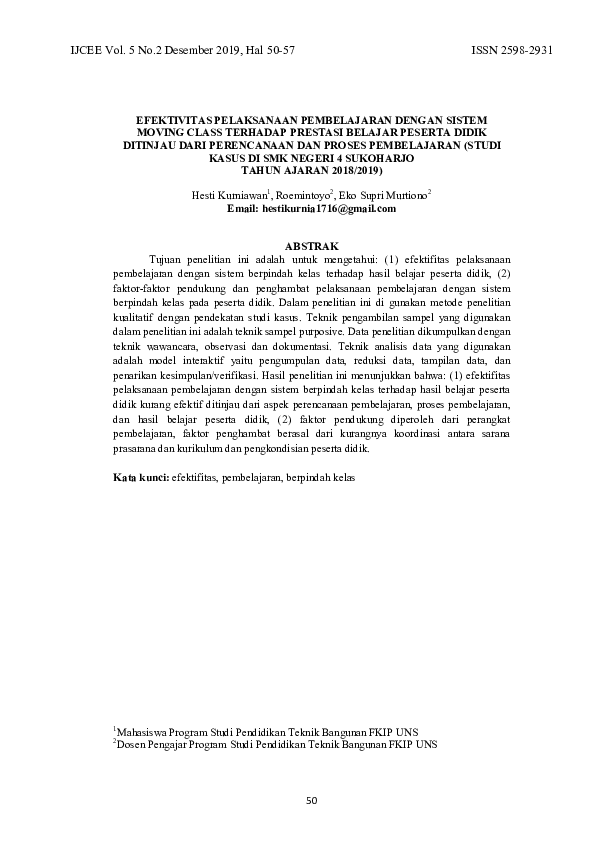 (PDF) Efektivitas Pelaksanaan Pembelajaran Dengan Sistem Moving Class ...