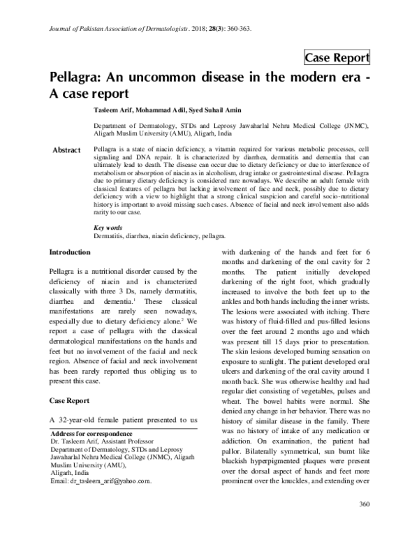 (PDF) Pellagra: An uncommon disease in the modern era - A case report
