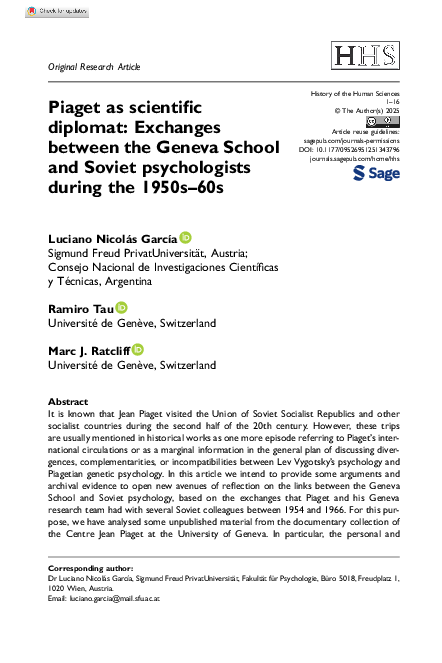 (PDF) García, L., Tau, R. & Ratcliff, M. (2025) Piaget as scientific ...