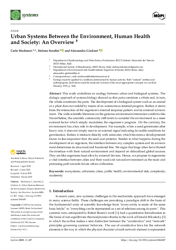 (PDF) Urban Systems Between the Environment, Human Health and Society ...