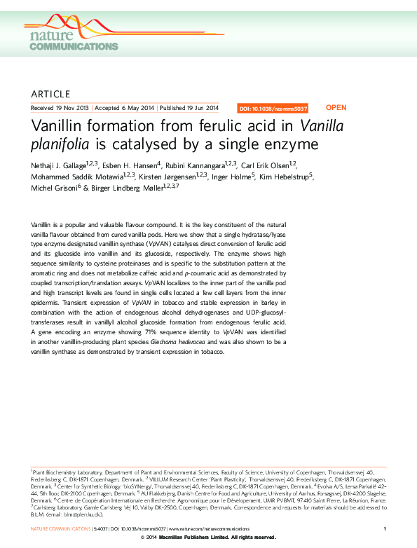 (PDF) Vanillin formation from ferulic acid in Vanilla planifolia is ...