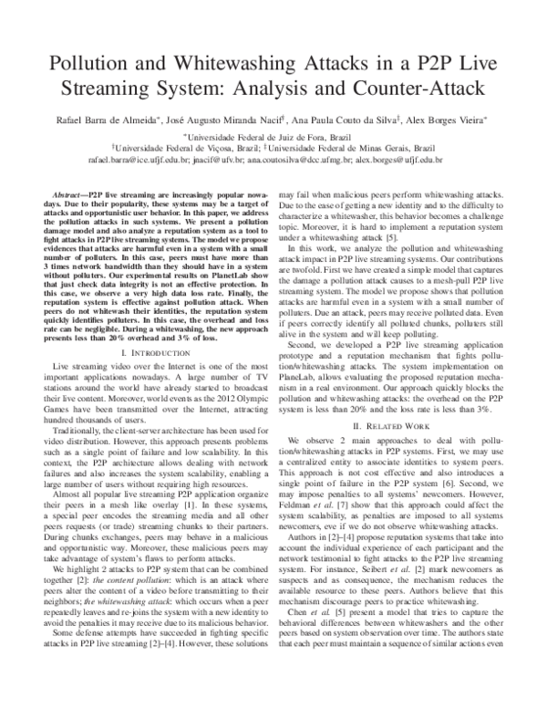 (PDF) Pollution and whitewashing attacks in a P2P live streaming system ...