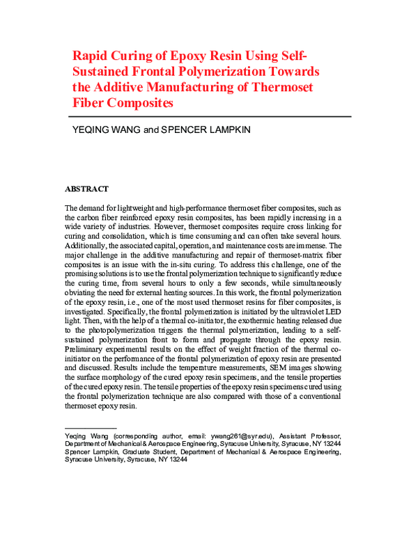 (PDF) Rapid Curing of Epoxy Resin Using Self- Sustained Frontal ...