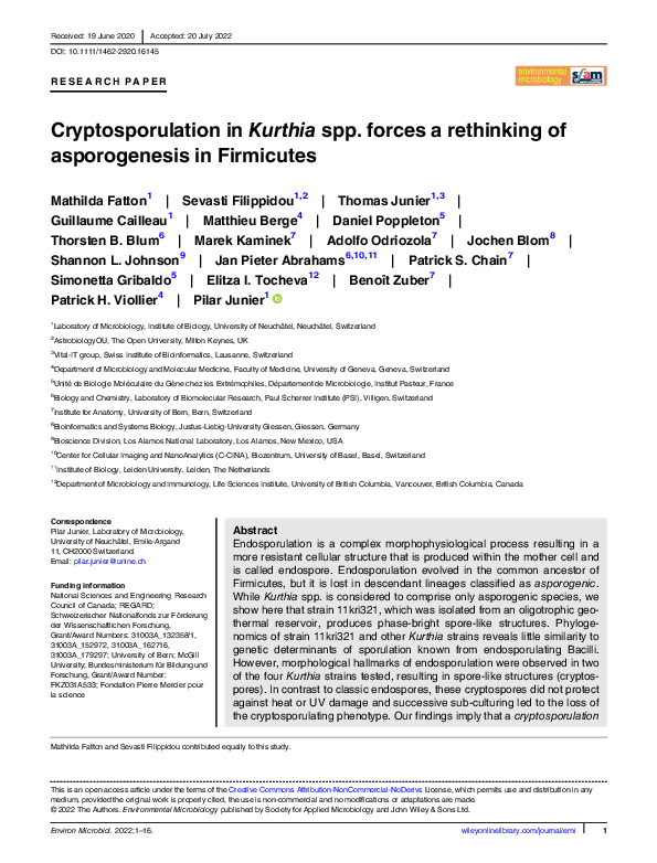 (PDF) Cryptosporulation in Kurthia spp. forces a rethinking of ...