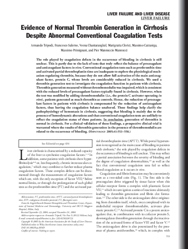 (PDF) Evidence of normal thrombin generation in cirrhosis despite ...
