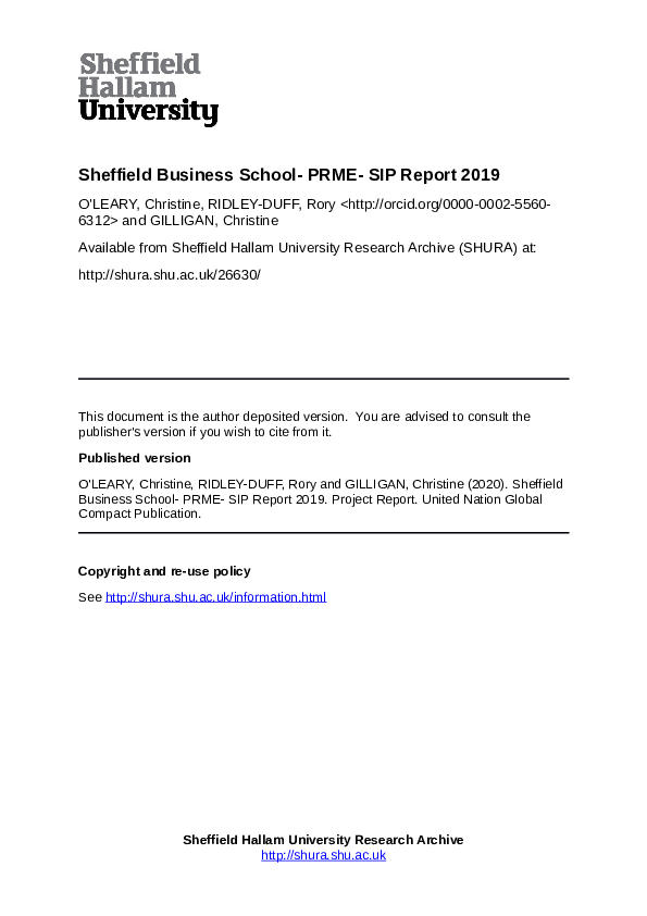 (PDF) Sheffield Business School- PRME- SIP Report 2019
