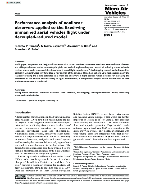 (PDF) Performance analysis of nonlinear observers applied to the fixed-wing unmanned aerial ...