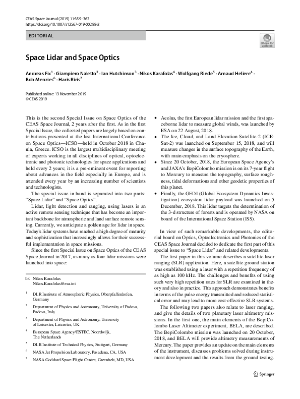 (PDF) Space Lidar and Space Optics