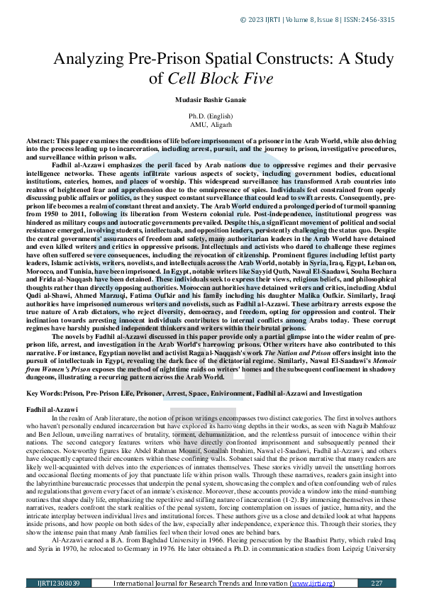 (PDF) Analyzing Pre-Prison Spatial Constructs: A Study of Cell Block Five