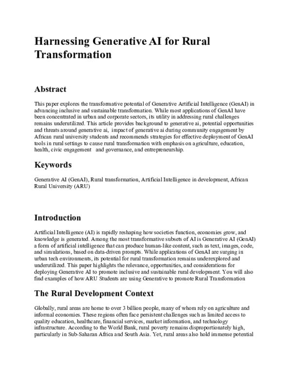 (PDF) Harnessing Generative AI for Rural Transformation