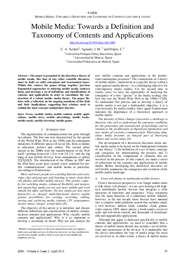 (PDF) Mobile Media: Towards a Definition and Taxonomy of Contents and ...
