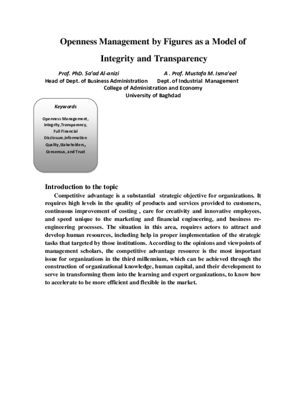 (PDF) Openness Management by Figures as a Model of Integrity and ...