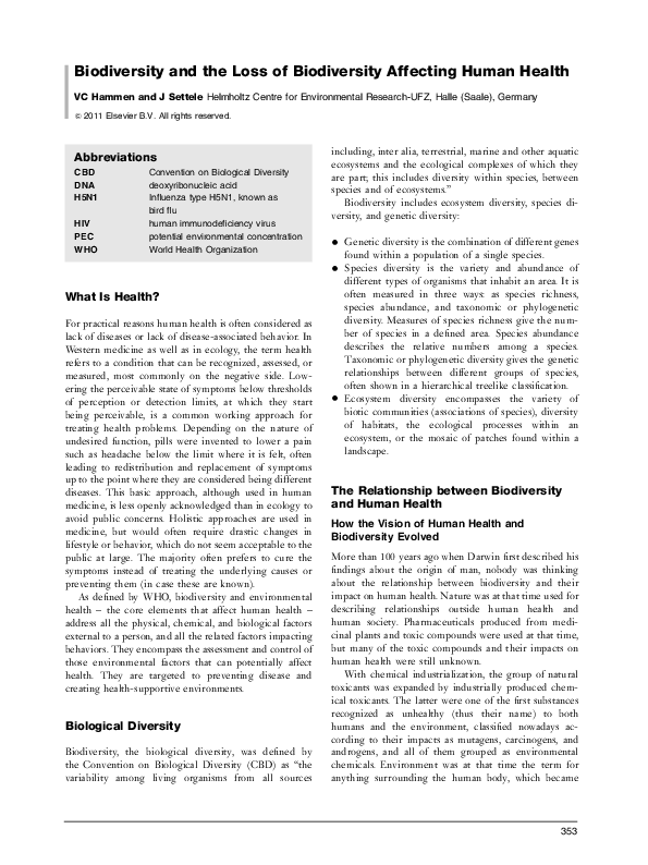 (PDF) Biodiversity and the Loss of Biodiversity Affecting Human Health