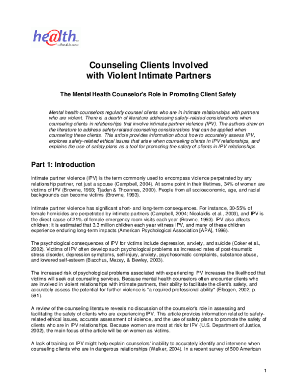 (PDF) Counseling Clients Involved with Violent Intimate Partners: The ...