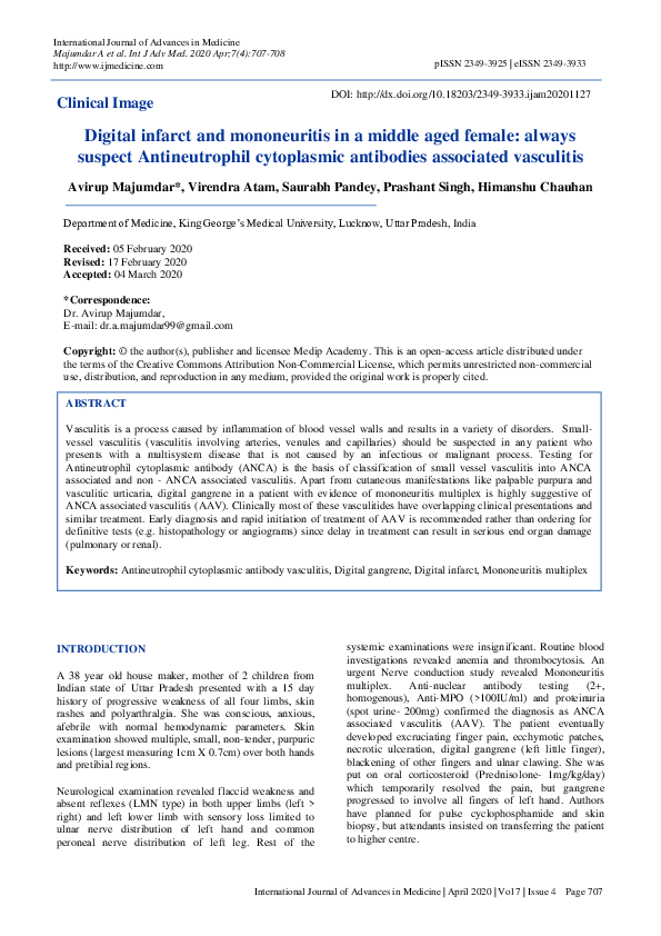(PDF) Digital infarct and mononeuritis in a middle aged female: always ...