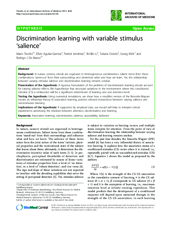 (PDF) Discrimination learning with variable stimulus 'salience'