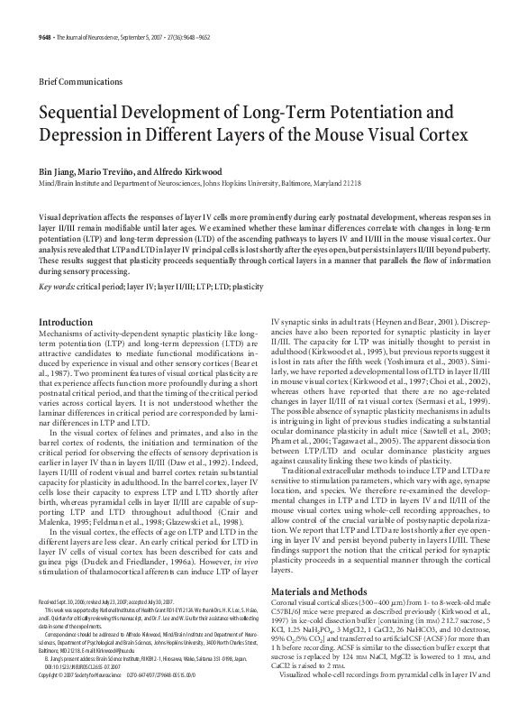 (PDF) Sequential Development of Long-Term Potentiation and Depression ...