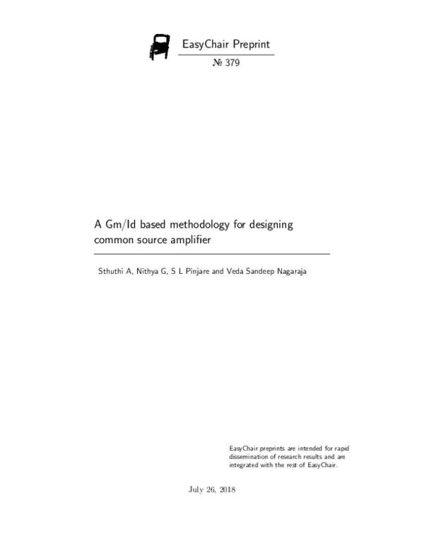 (PDF) A Gm/Id Based Methodology for Designing Common Source Amplifier
