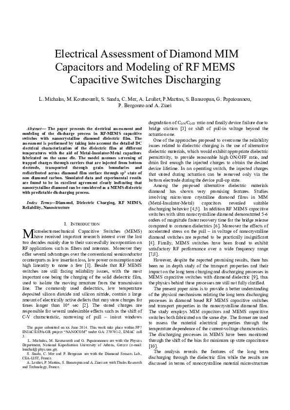 (PDF) Electrical assessment of diamond MIM capacitors and modeling of ...