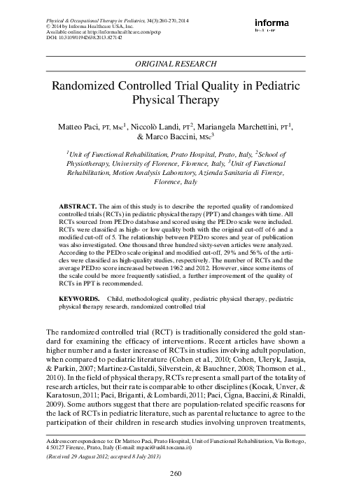 (PDF) Randomized Controlled Trial Quality in Pediatric Physical Therapy