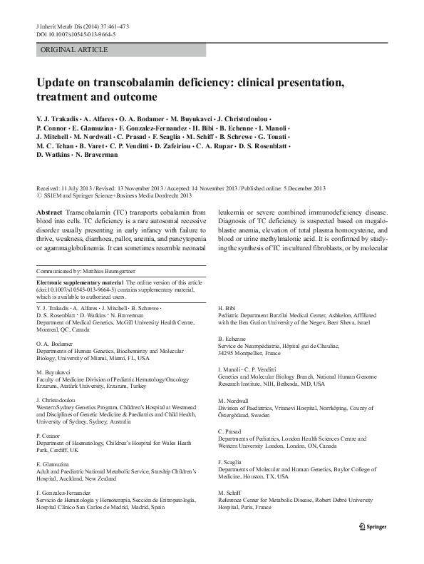 (PDF) Update on transcobalamin deficiency: clinical presentation ...