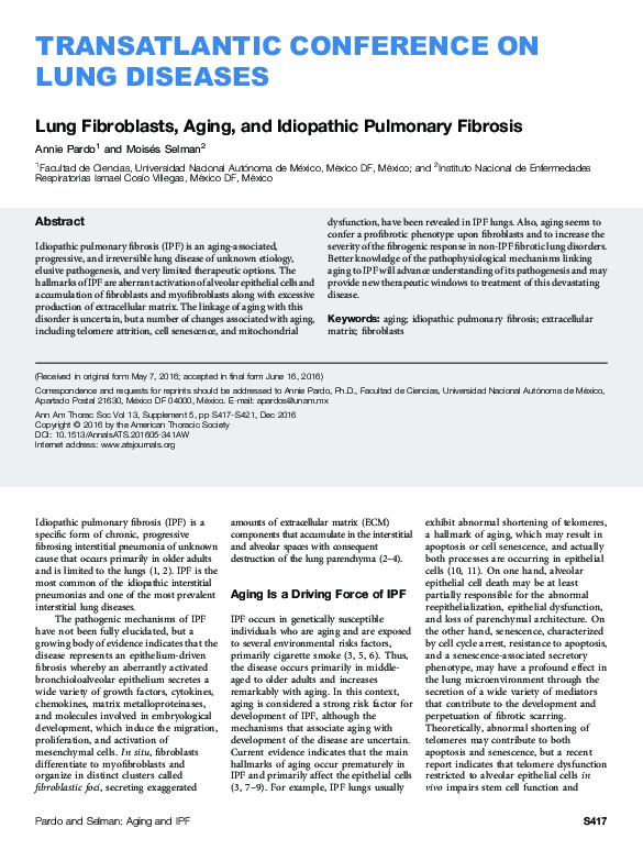 (PDF) Lung Fibroblasts, Aging, and Idiopathic Pulmonary Fibrosis